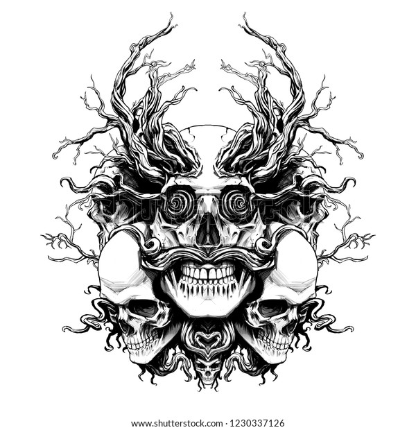Magic Skull Entangled Roots Stock Illustration 1230337126