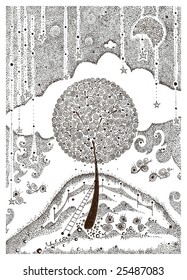 Magic Tree Hand Drawing Ink Stock Illustration 25487083