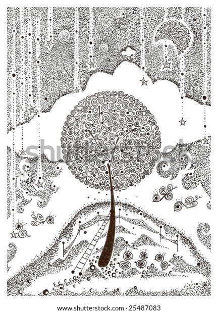 Magic Tree Hand Drawing Ink Stock Illustration 25487083 | Shutterstock