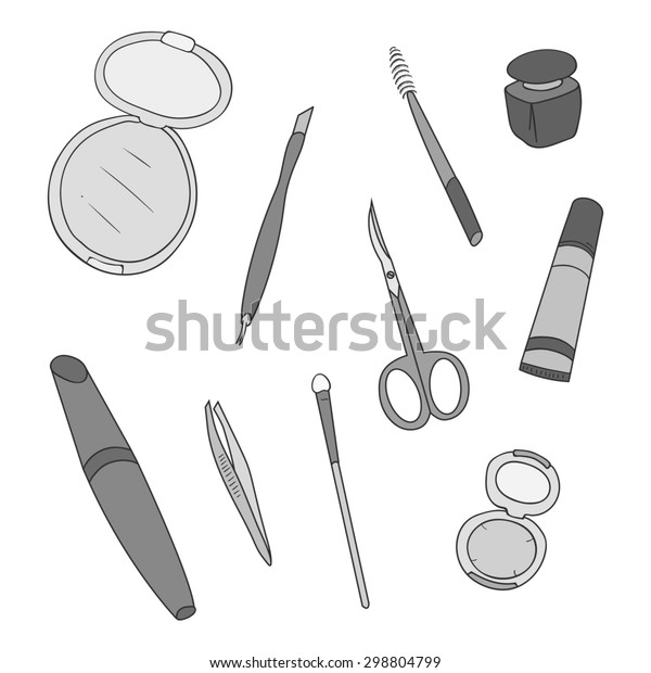 Makeup Kit Outline Items Mascara Mirror Stock Illustration 298804799 ...