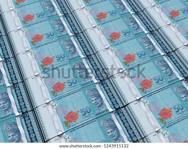 Malaysian Ringgit Bills Stacks Background 3d Stock Illustration 1243915132