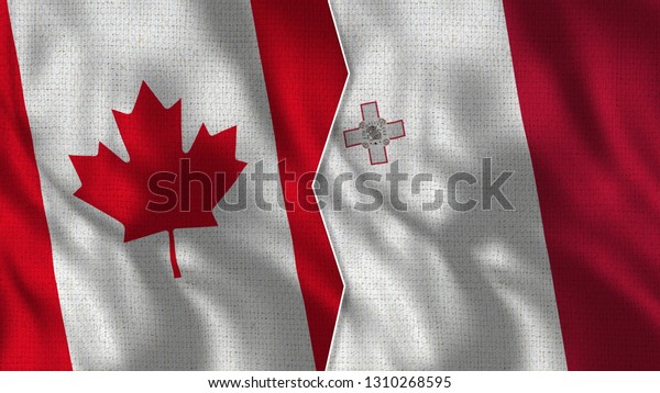 Malta Canada Realistic Half Flags Together Stock Illustration ...