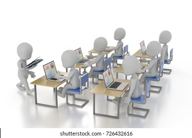 Man Computer Classroom 3d Renderingwhite Background Stock Illustration ...