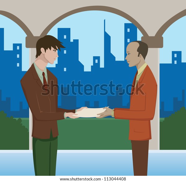 Man Handing Over Documents Another Man Stock Illustration 113044408 ...