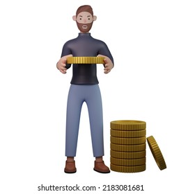 Man Holding Coin Stack 3d Stock Illustration 2183081681 | Shutterstock
