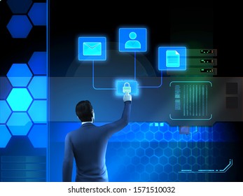 Man Interacting Touch Interface 3d Illustration Stock Illustration ...