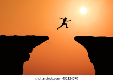 Man Jump Through Gap Between Hill Stock Illustration 452124370 ...