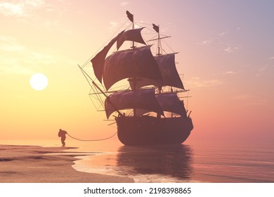 Man Pulls Ship 3d Render Stock Illustration 2198398865 | Shutterstock