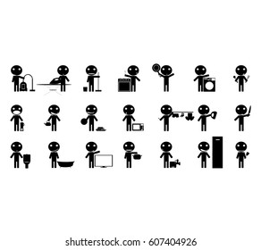 Man Random Objects Stick Figure Pictogram 库存插图 607404926 | Shutterstock