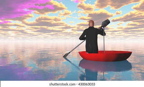 Man Rowing Oars Red Upturned Umbrella 库存插图 430063033 | Shutterstock