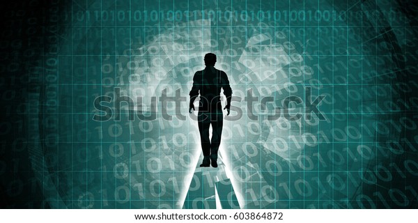 Man Surrounded By Technology Digital Age Stock Illustration 603864872