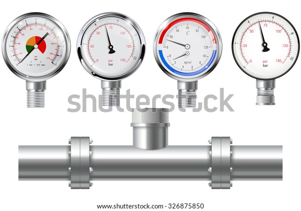 Manometer Set Chrome Pipe Flange Raster Stock Illustration 326875850