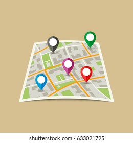 Folded Paper City Map Red Pin Stock Vector (Royalty Free) 1843581466 | Shutterstock