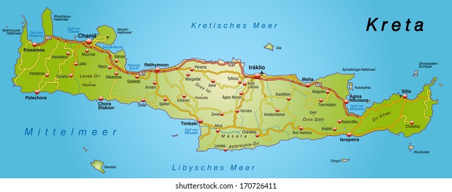 Map Crete Overview Highways Green: ilustrações stock 98506988 ...