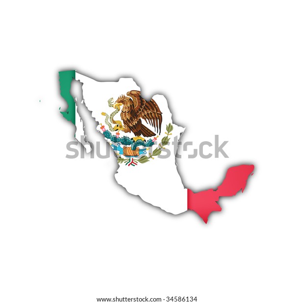 Map Flag Mexico Shadow On White Stock Illustration 34586134
