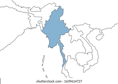 Map Myanmar Drawing Myanmar Map Surrounding: ภาพประกอบสต็อก 1639614727 ...