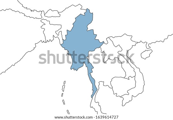 Map Myanmar Drawing Myanmar Map Surrounding Stock Illustration ...