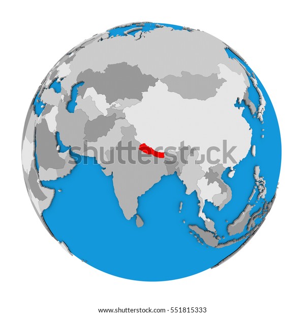 Map Nepal Highlighted Red On Globe Stock Illustration 551815333 ...