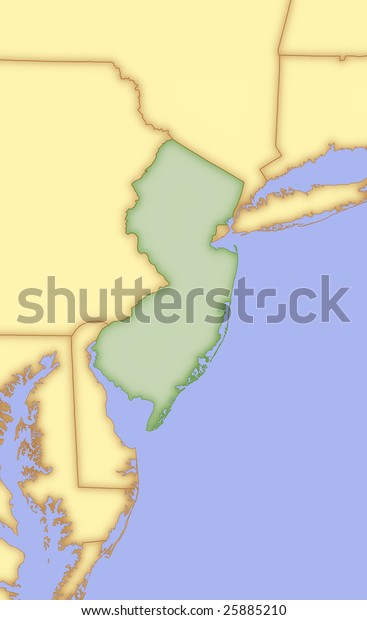 Map New Jersey Borders Surrounding States Stock Illustration 25885210