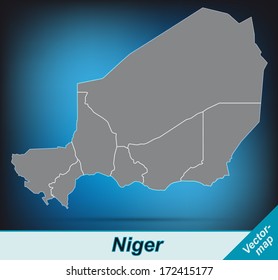 Vektor Stok Niger Regions Map Black White Illustration (Tanpa Royalti ...