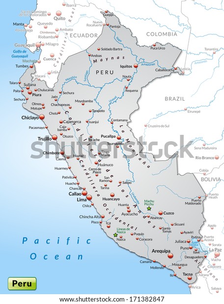 Map of Peru as an overview map in gray