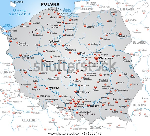 Map Poland Overview Map Gray Stock Illustration 171388472
