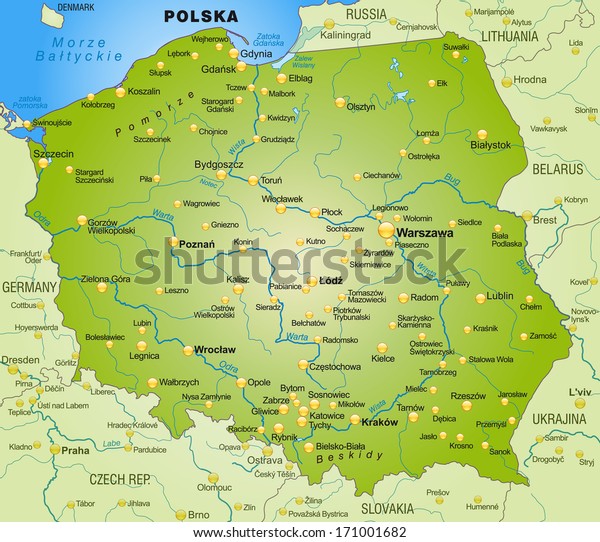Map of Poland as an overview map in green