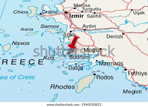 Map Showing Bodrum Turkey Red Pin Stock Illustration 1960020823 ...