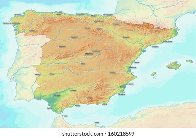 Map Showing Topography Spain Largest Towns Stock Illustration 160218599 ...