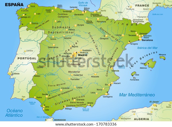 Map Spain Overview Map Green Stock Illustration 170783336