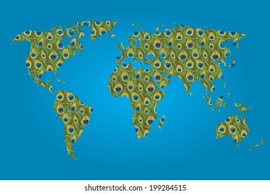 Map World Filled Peacock Pattern Stock Vector (Royalty Free) 199284509