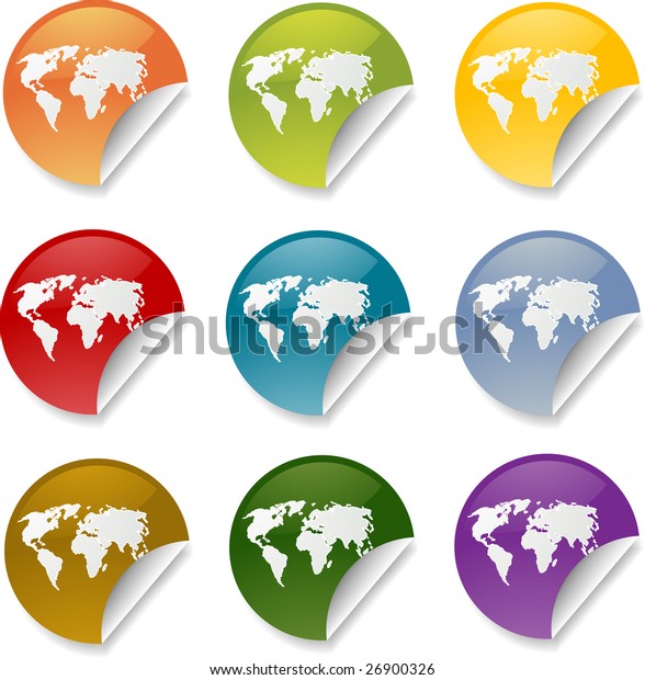 Map World On Round Sticker Various Stock Illustration 26900326