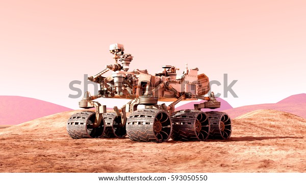 Mars Rover On Mars 3d Rendering Stock Illustration 593050550