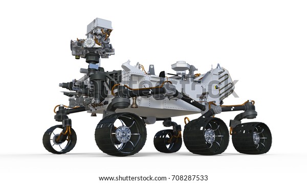 Mars Rover, robotic space autonomous vehicle isolated on white ...