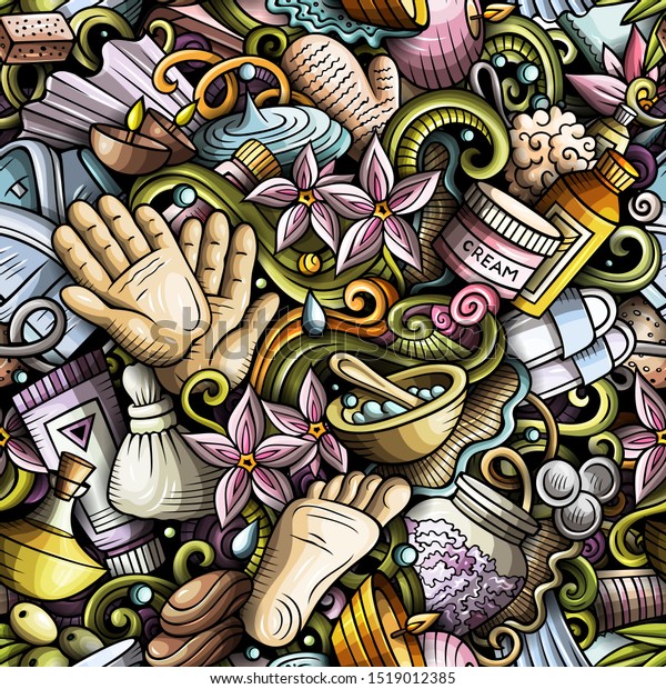 Massage Hand Drawn Doodles Seamless Pattern Stock Illustration 1519012385
