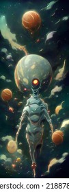 Massive Humanoid Alien Floating Space Planets Stock Illustration ...
