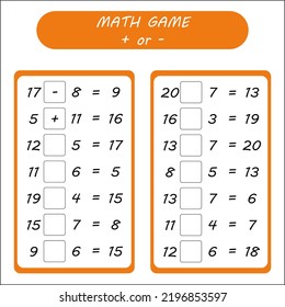 Math Game Plus Minus Set Worksheets Stock Illustration 2196853597 ...