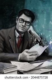 Mathematician Glasses Thinks Through Papers Numbers Stock Illustration ...