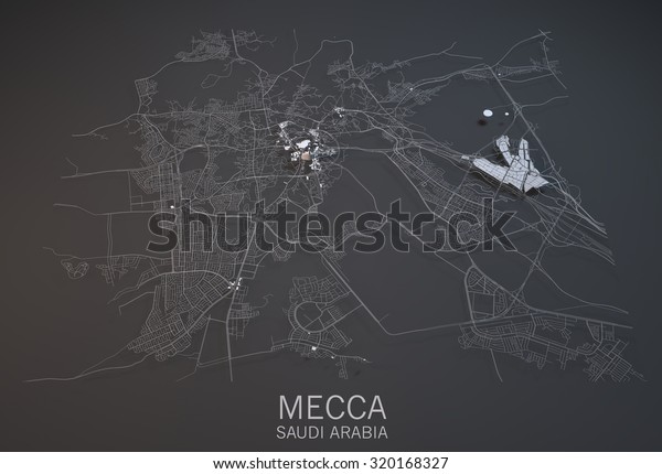 Mecca Map Satellite View Section 3d Stock Illustration 320168327
