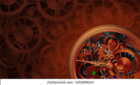 Mechanical Clock Mechanism Structure Inside Gearwheels: ภาพประกอบสต็อก ...