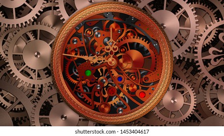 Mechanical Clock Mechanism Structure Inside Gearwheels Stock ...