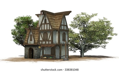 Medieval Bakery Building Between Trees Isolated Stock Illustration ...