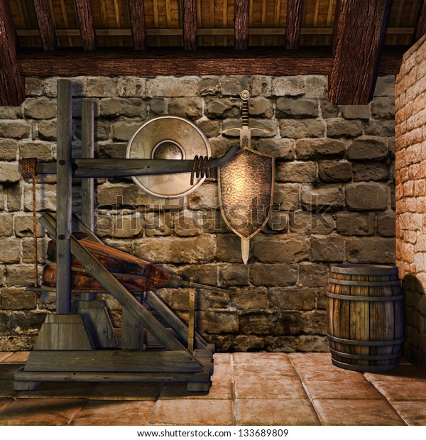 Medieval Blacksmiths Chamber Weapons Tools Stock Illustration 133689809