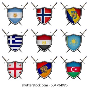 Medieval Shields Swords Countries Flags Stock Illustration 534734995 ...