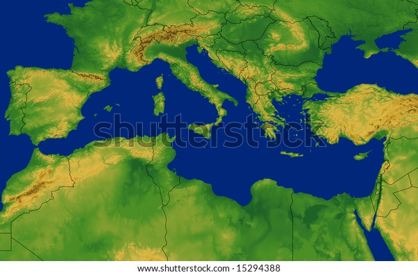 Mediterranean Map Terrain Stock Illustration 15294388 | Shutterstock