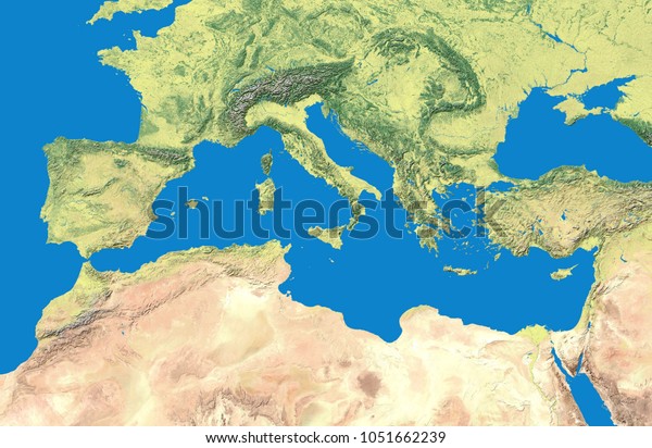 Mediterranean Sea Map 3d Rendering Stock Illustration 1051662239 ...