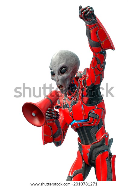 Mega Alien Talking On Megaphone 3d Stock Illustration 2010781271 ...