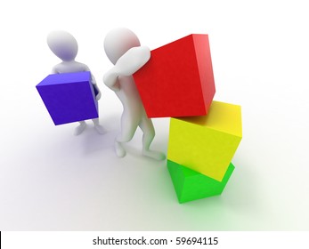 Men Cubes Teamwork 3d Stock Illustration 59694115