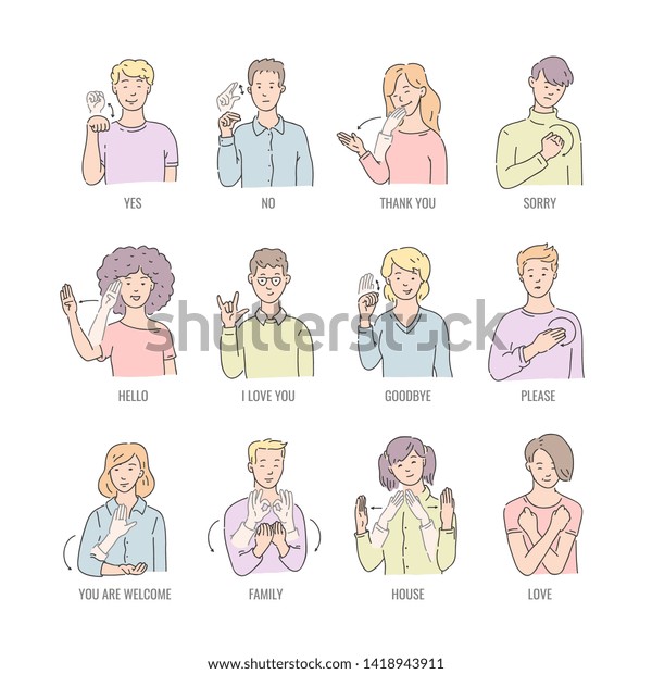 Men Women Showing Basic Deafmute Sign Stock Illustration 1418943911 ... Men Women Showing Basic Deafmute Sign Stock Illustration 1418943911 ...