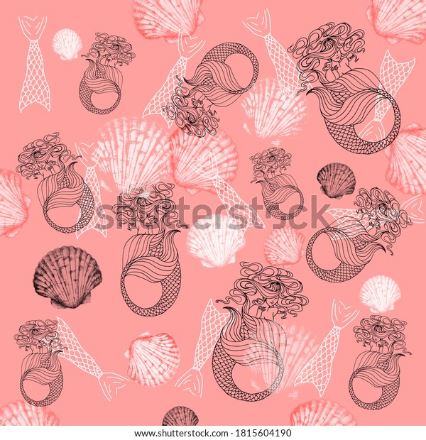Mermaid Shell Background Wallpaper Mermaid Tail Stock Illustration ...